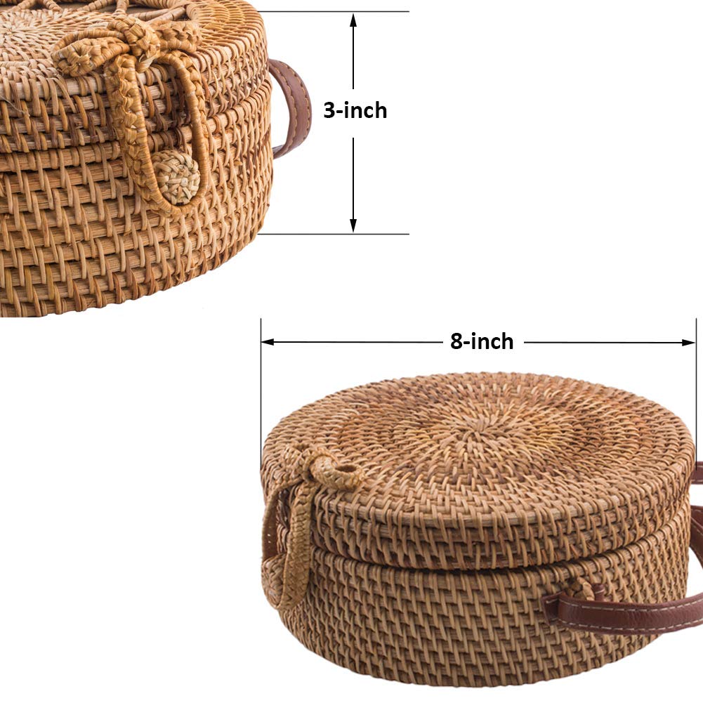 LYCSIX66 Handmade Round Rattan Bag Boho Summer Straw Bag Women Crossbody Purse