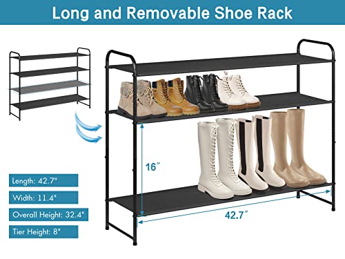 KIMBORA 4 Tier Long Shoe Rack for Closet Floor,Wide Shoe Shelf Storage Organizer Stackable Shoe Organizer for Closet, Bedroom 30-Pairs (Black)