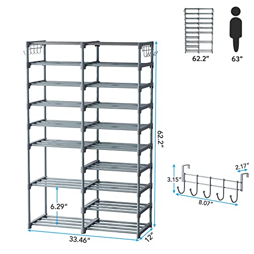 Tribesigns Shoe Rack Organizer, 36-44 Pairs Shoe Storage Shelf, 10 Tiers Shoe Stand, Shoe Rack for Closet, Boot Organizer with 2 Hooks, Stackable Shoe Tower