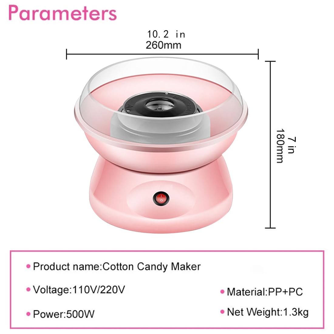 Cotton Candy Machine for Kids, Portable Mini Electric Cotton Candy Makers with 450W Efficient Electric Heating, DIY Sweet Cotton Candy Maker Includes Sugar Spoon and Bamboo Sticks (Pink)