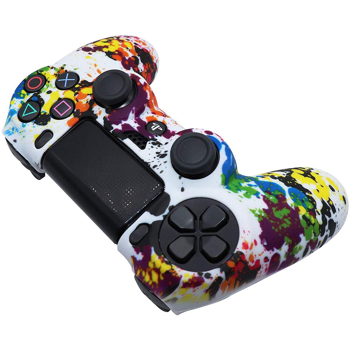 Sofunii 2pcs Skin for PS4 Controller, Anti-Slip Silicone Cover Shell Case with 8 Thumb Grip Caps, Compatible with PlaySation 4 Slim/Pro Controller DualShock 4 Gamepad (Black White)