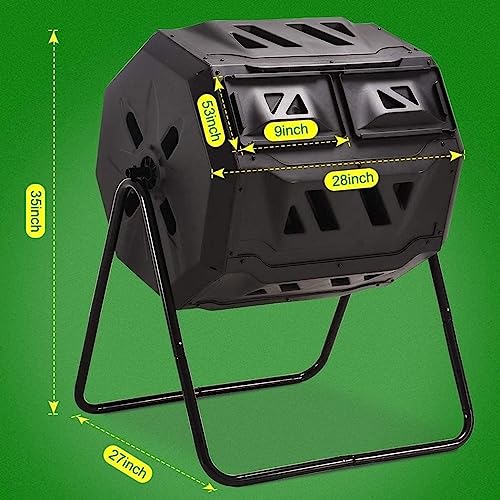Compost Bins Outdoor 43 Gallon Garden Compost Tumbler Bin | Extra Wide Dual Chamber with 360 Degree Rotating Composter Food Waste Bin |Outdoor Aerating Waste Bin Composting Tumbler