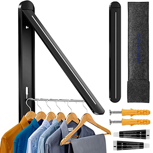ENKUY Clothes Drying Rack Folding, Laundry Clothes Hanging Rack, Wall Mounted Retractable Clothing Dryer Hanger for Laundry Room Organization, Bathroom, Garage, Indoor and Outdoor (Black)