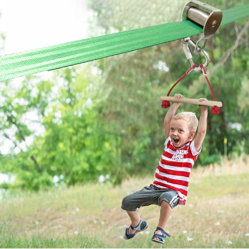 TTANTWFO Zipline Kits for Kids Backyard 50FT, Slackline Pulley with Zipline, Outdoor Warrior Training Equipment for Girls Boys, Obstacle Course for Kids Backyard (A)
