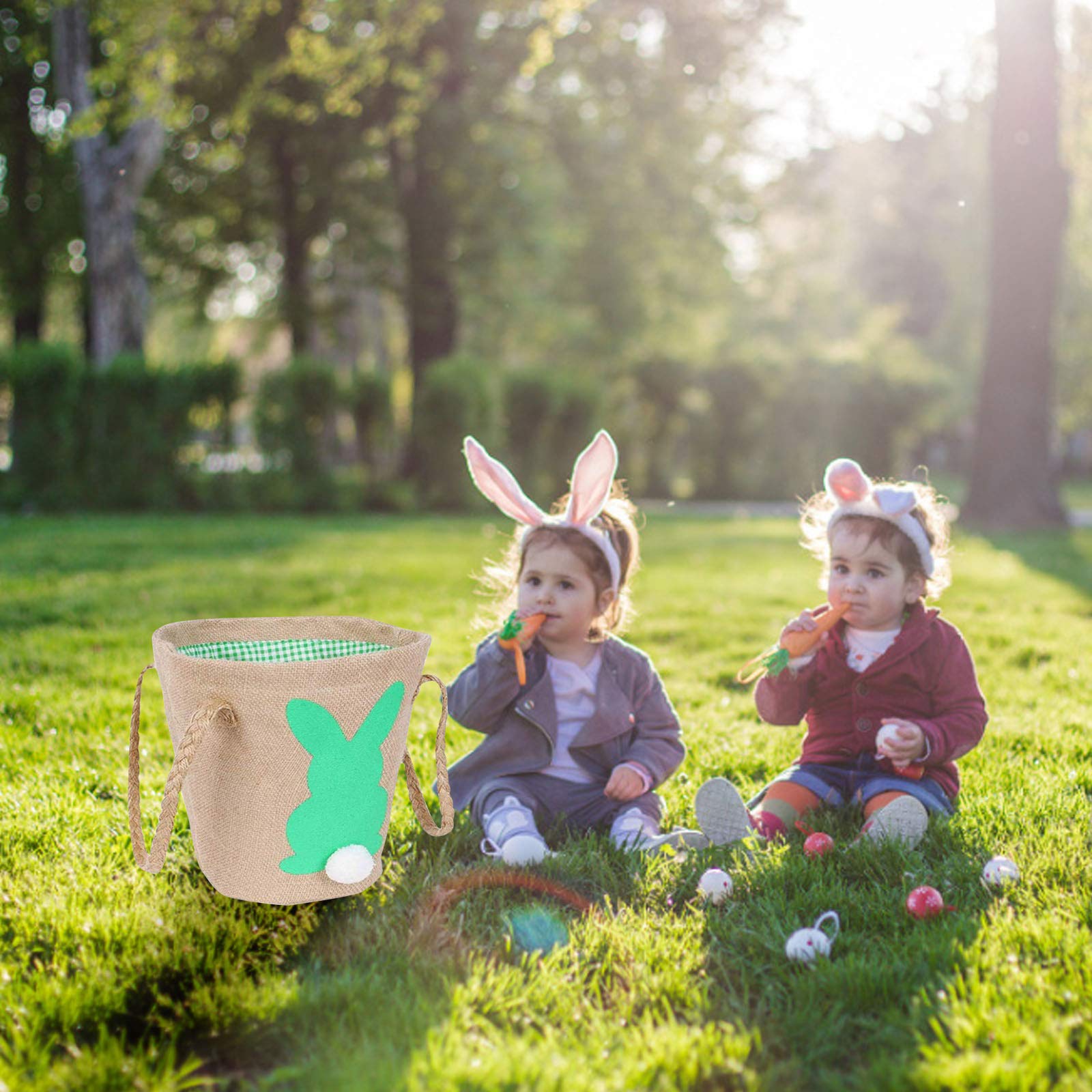 Caopixxzful Cute Easter Rabbit Basket for Kids - Burlap Bag for Candy, Eggs, & Holiday Party Gifts