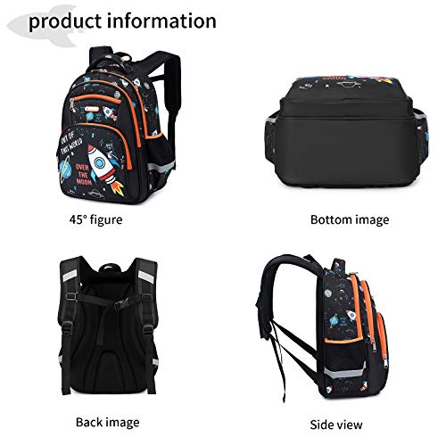 Cusangel Boys Backpack Kids Backpack for Boy Elementary Preschool School Bags 17 Inch Space Backpack Multi Compartment,Sturdy Durable Chest Strap Side Pockets larger size for Age 8-12 (Space-Black)