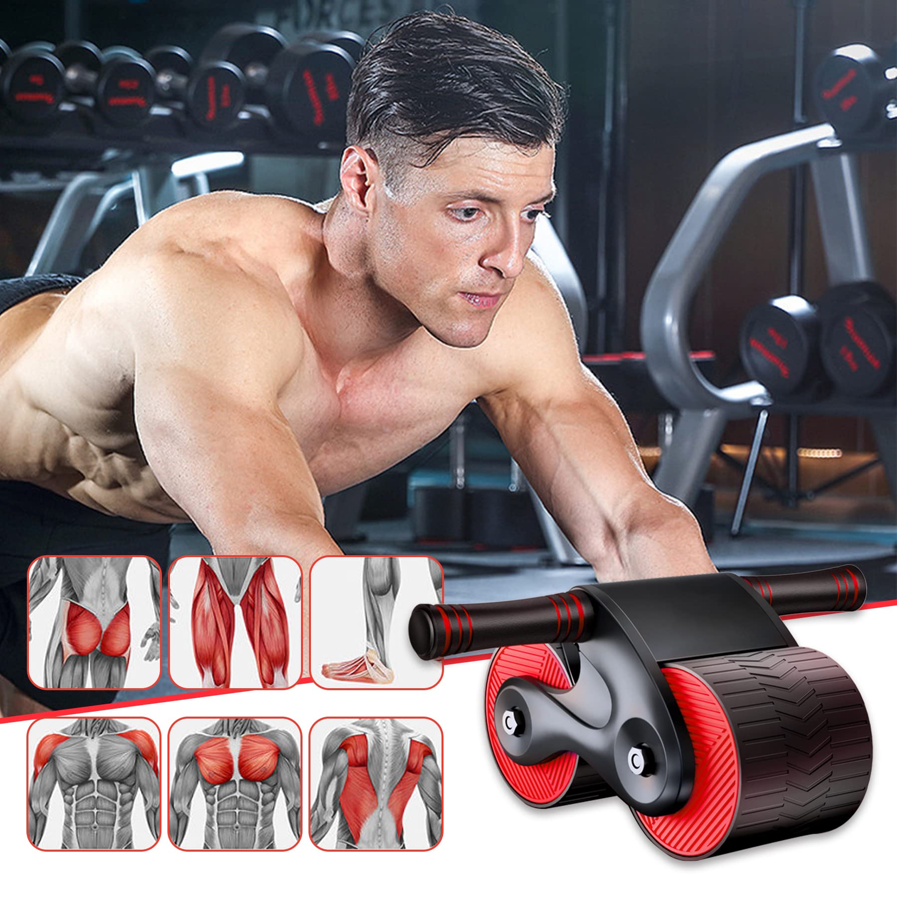 Automatic Rebound Abdominal Wheel Kit - Ab Roller Workout Equipment, Exercise Equipment for & Core Strength Training, Home Gym Fitness Machine with Knee Pad Accessories Men Women
