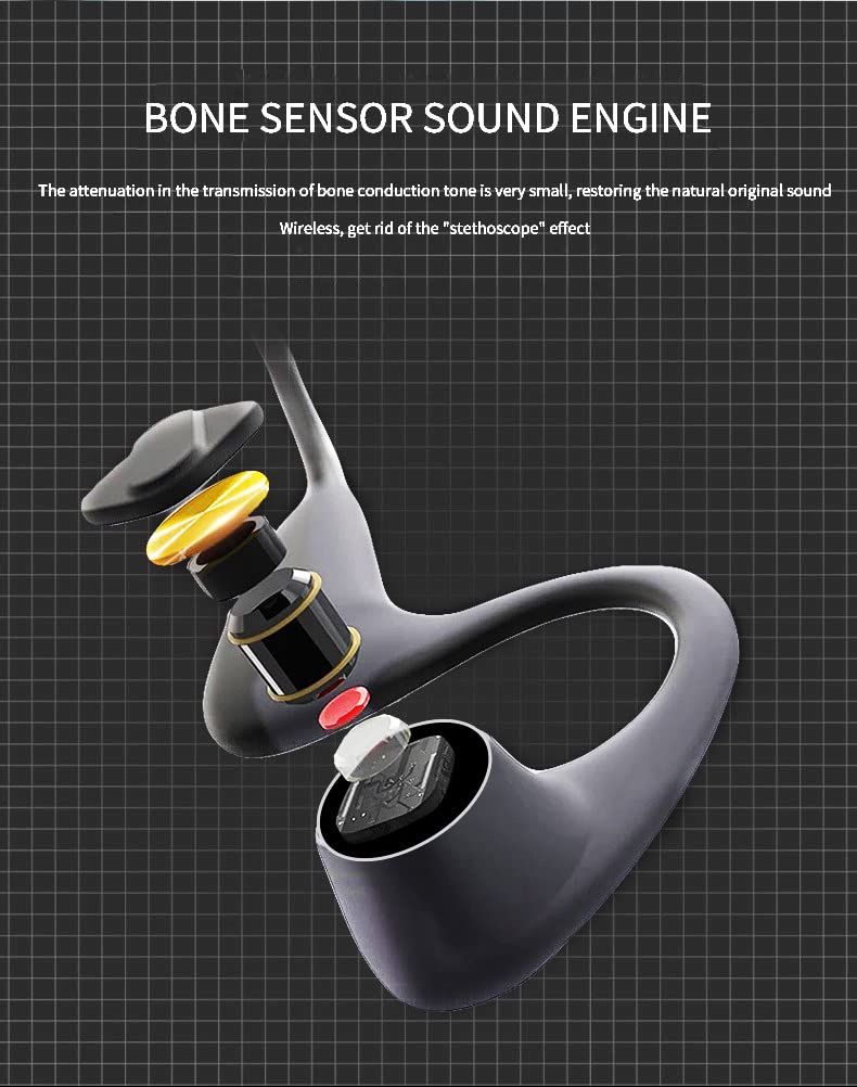 Bone Conduction Headphone Bluetooth Open Ear Wireless Headset 6 Hours Playtime with MP3 Player Built-in 8G Memoryghtweight Earphones for Jogging Running Driving Cycling, Hearing Protection (Grey)