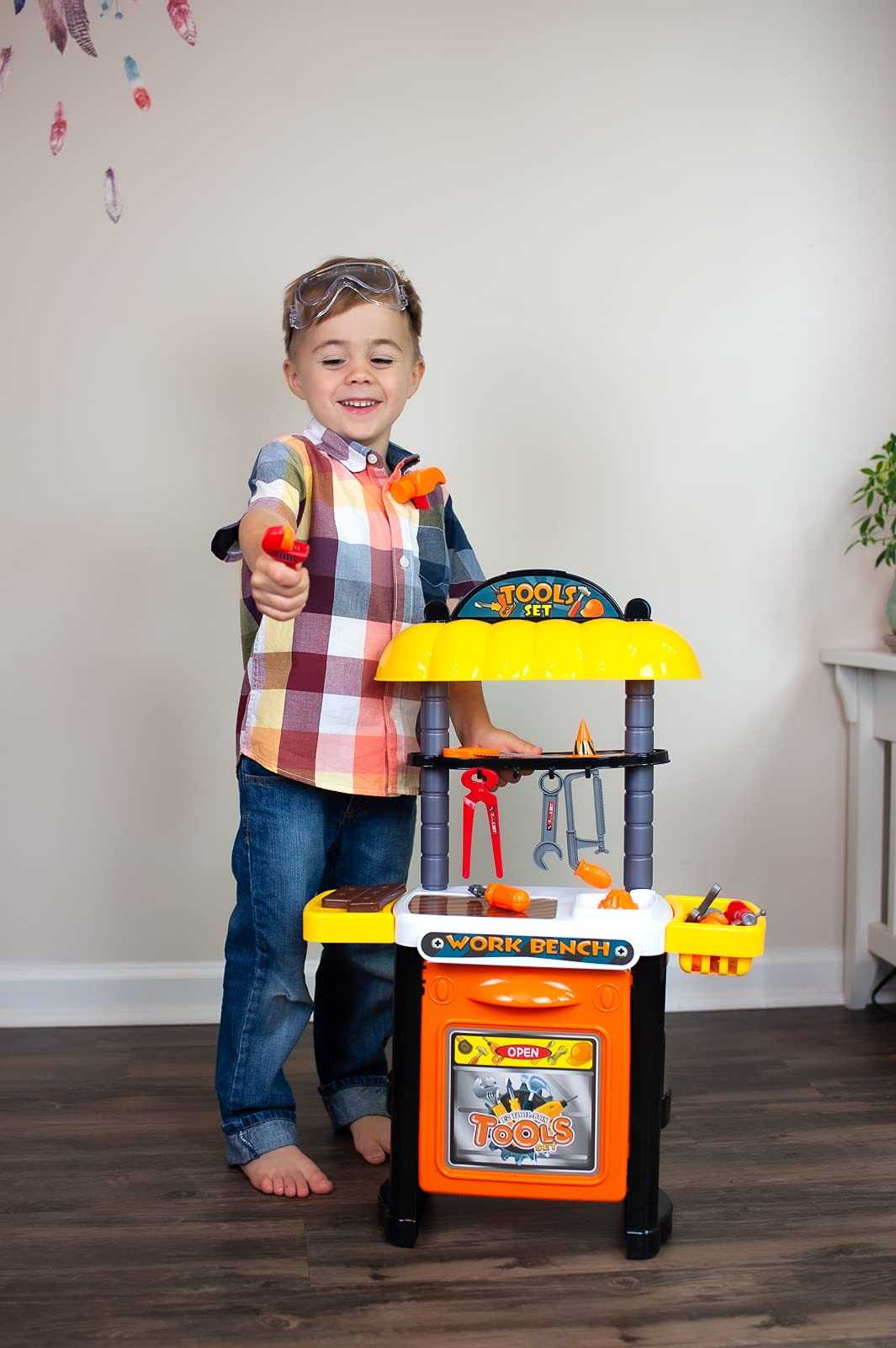 Kids Tool Bench, 32 Piece Toddler Workbench with Toddler Tool kit, Pretend Play Tool Set for Kids, Kids Workbench STEM Role Play Construction Toy Tool Bench, Indoor & Outdoor Set for Kids Ages 3+