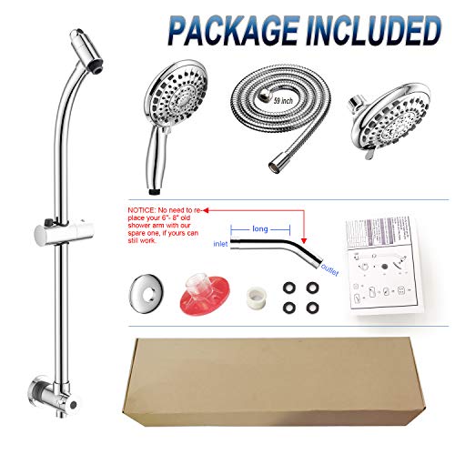 Egretshower Handheld Showerhead & Rain Shower Combo for Easy Reach, 27.5" Drill-free Stainless Steel Slide Bar, 5”of 5-setting Handheld Shower and Showerhead, with 5ft Hose - Polished Chrome