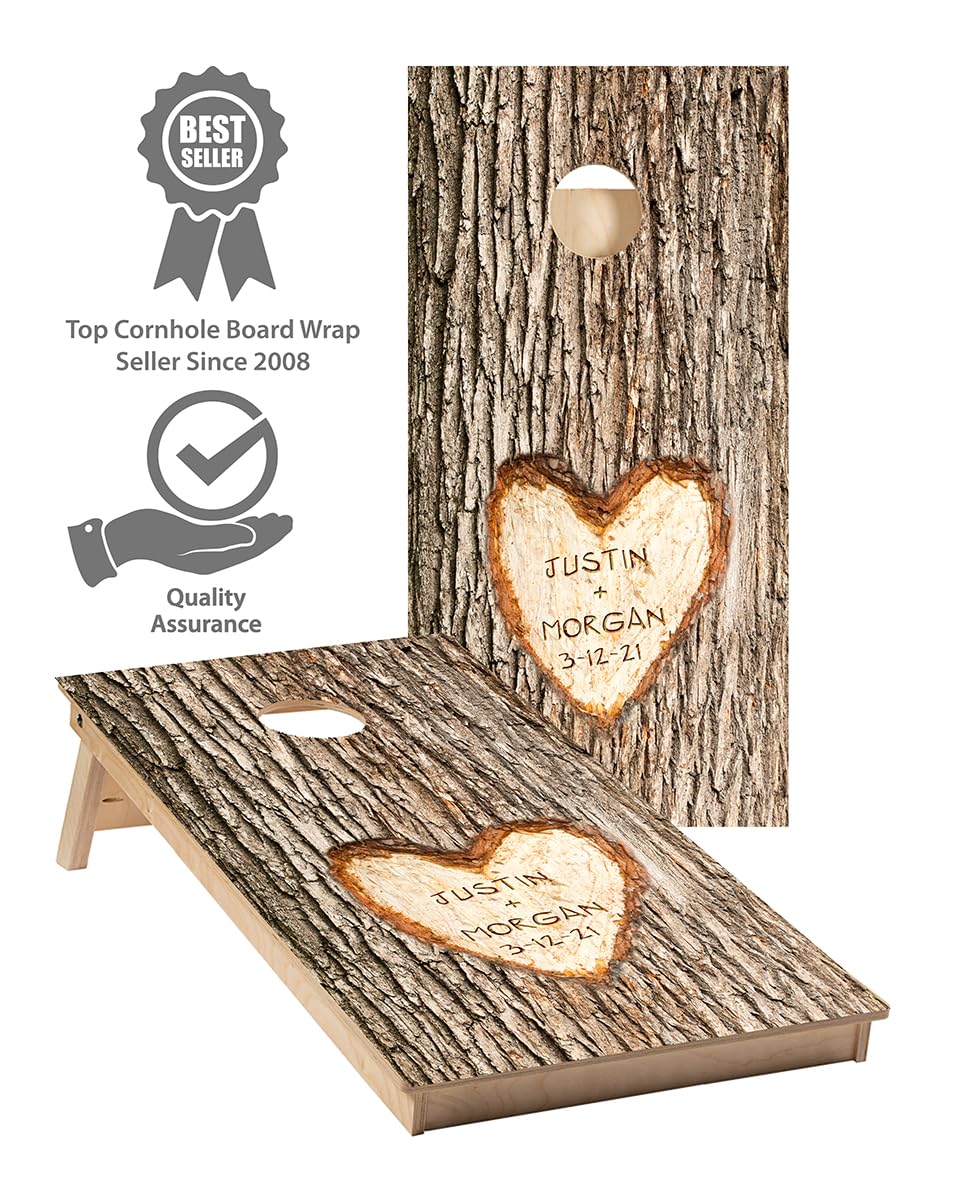 Couples Cornhole Board Wraps #419 - Personalized Couple Name Graphic Decals - Includes Application Squeegee - Set of (2) 25" x 49" Wraps with Gloss Laminate