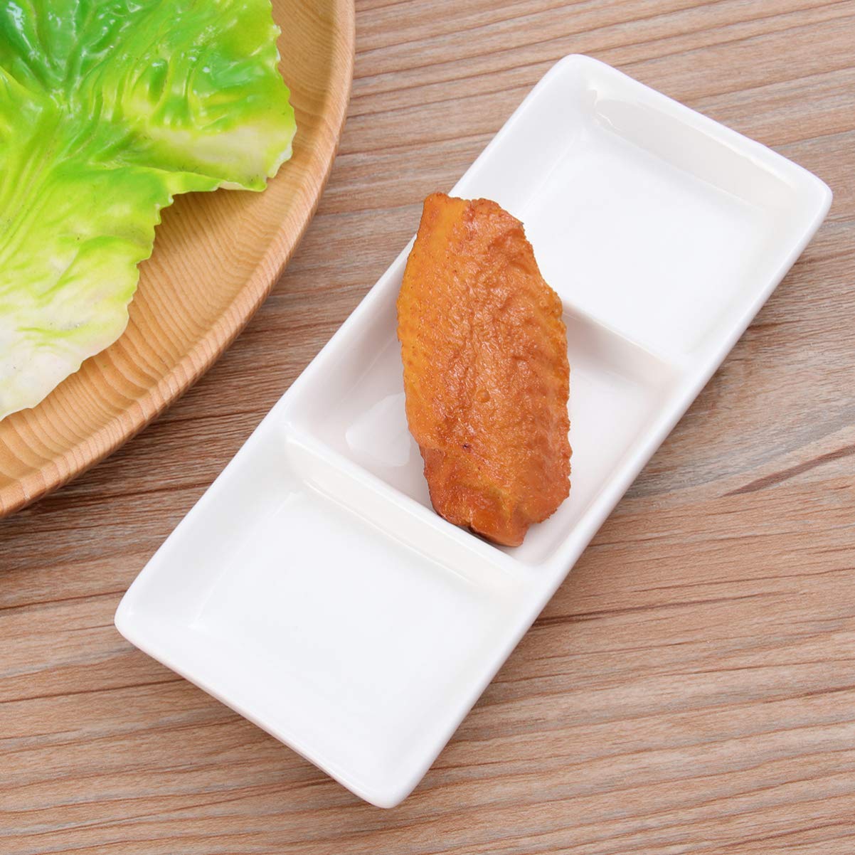Cabilock White Tray White Tray 8.5 Inch White Ceramic 3-Compartment Appetizer Serving Tray Rectangular Divided Sauce Dishes Seasoning Serving Tray for Dish Soy Sauce Appetizer Fruit Tray Fruit Tray