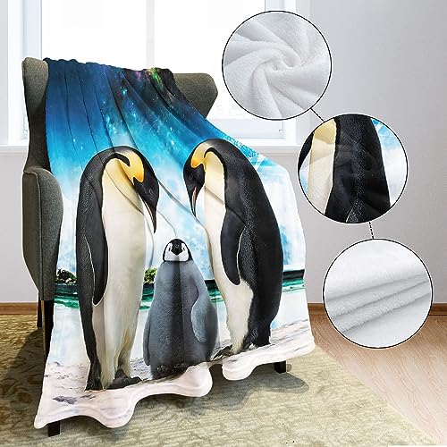 HommomH 40"x50" Blanket Soft Fluffy Flannel Fleece Throw Blue Sky Penguin