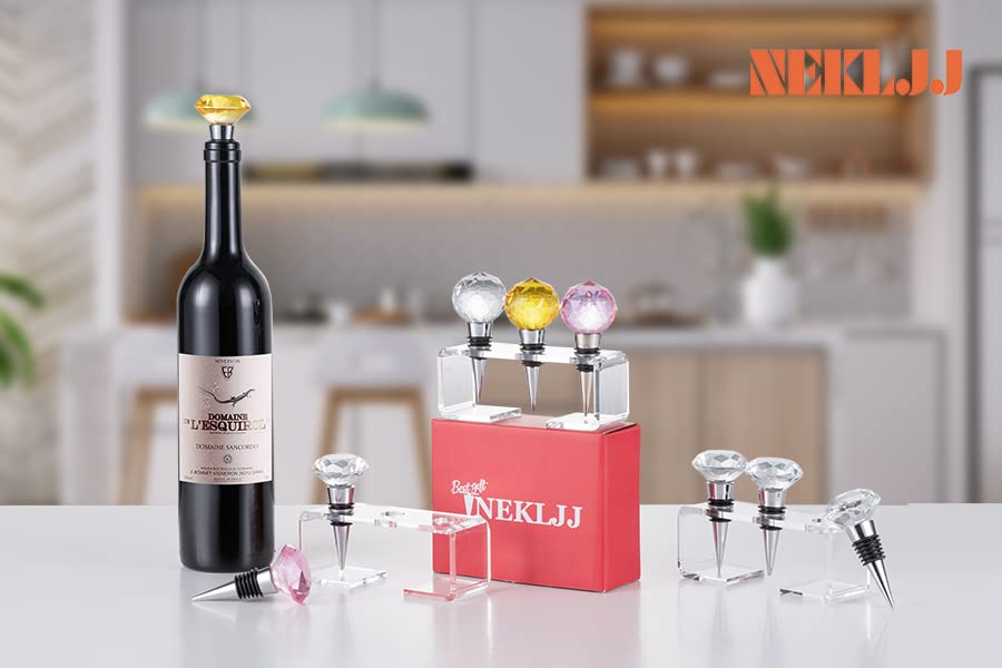 Crystal Wine Stoppers for Wine Bottle - Best Wine Bottle Stoppers 3 Color crystal Wine Stoppers with Rack Best Wine Gift…