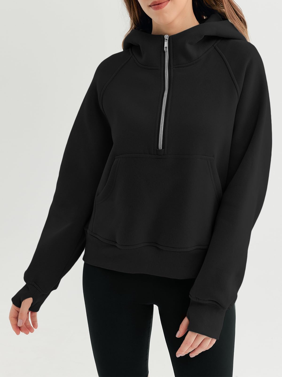 AUTOMET Hoodies Sweatshirts for Women Cropped Quarter Half Zip Up Jackets Pullover Sweaters Trendy Fall Outfits Winter Clothes 2024 Black