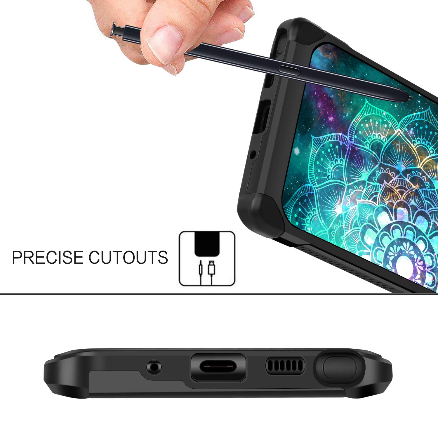 BENTOBEN Galaxy Note 10 Case, Shockproof Dual Layer Glow in the Dark Noctilucent Hybrid Hard PC Soft TPU Bumper Rugged Protective Phone Cases Cover for Samsung Galaxy Note10 6.3inch, Mandala in Galaxy