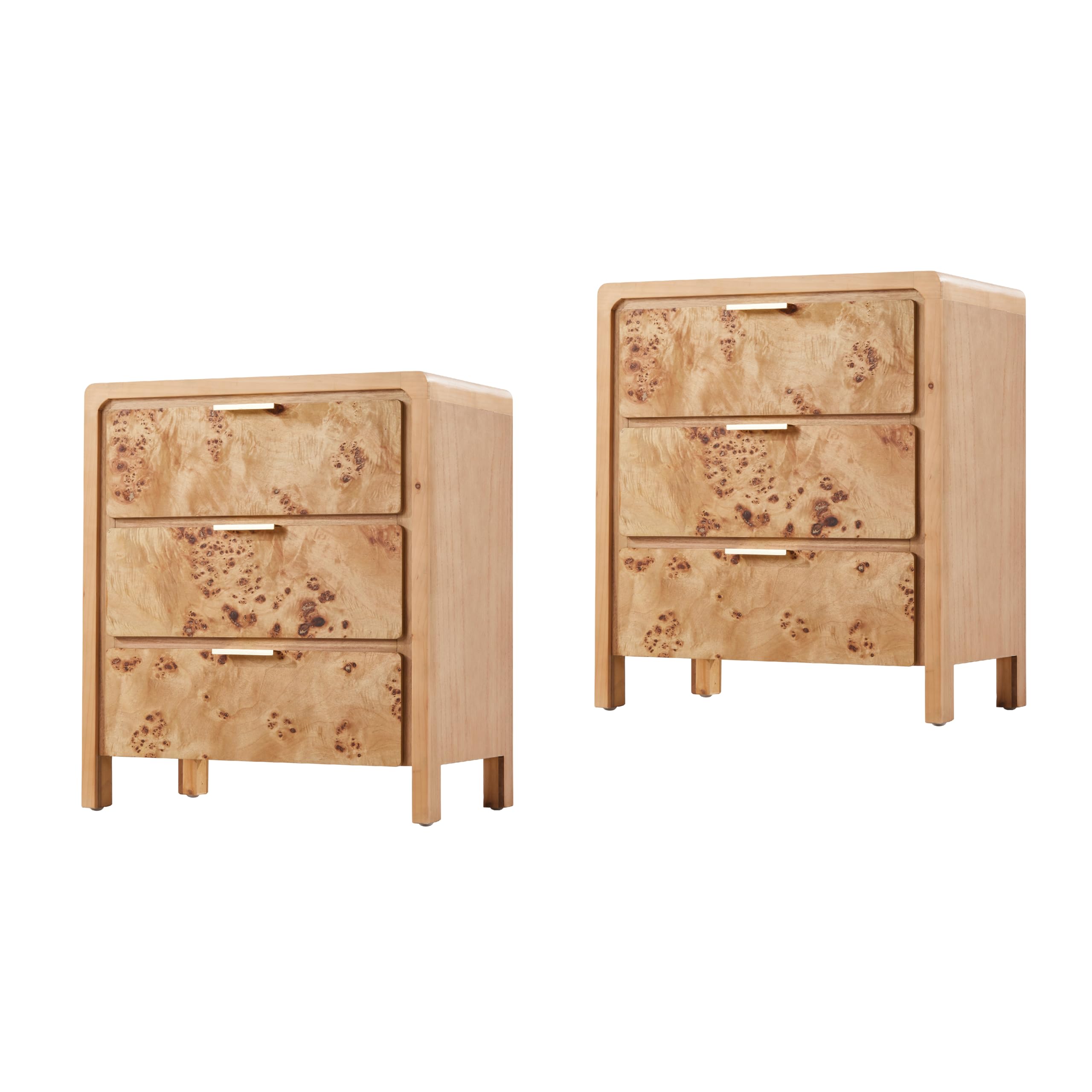 COZAYH Fully Assembled Farmhouse 3-Drawer Nightstand, Set of 2ļ¼Distressed Wood Retro Accent Dresser, Chest of Drawers, Tall Nightstand for Bedroom, Living Room, Entryway, Rustic, Natural, Burl