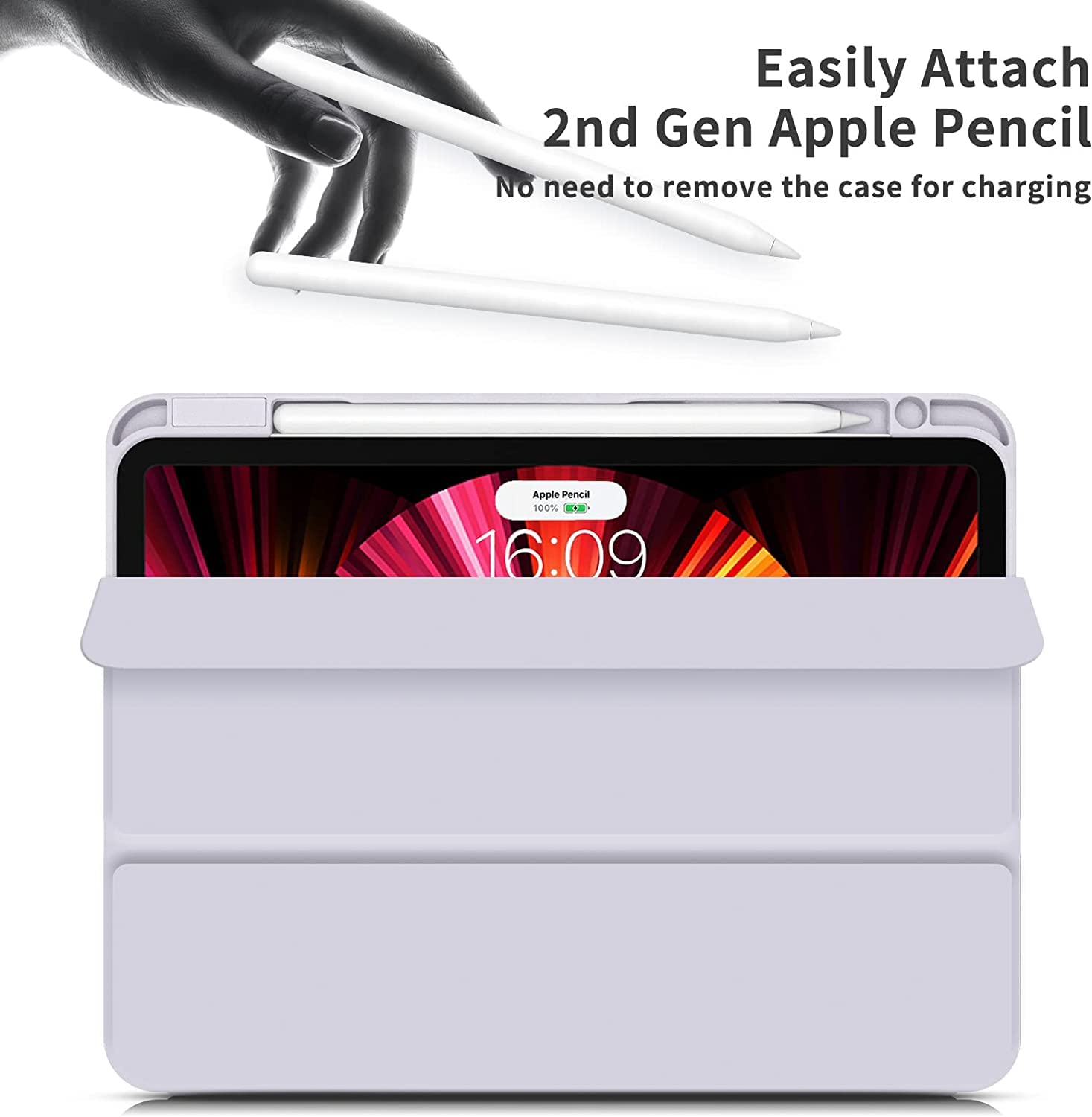 iPad Pro 11 Inch Case 2022/2021/2020(4th/3th/2rd Gen) with Pencil Holder Detachable Transparent Hard Shell Back Cover Smart Trifold Folio Auto Sleep/Wake (Light Purple/Pink)