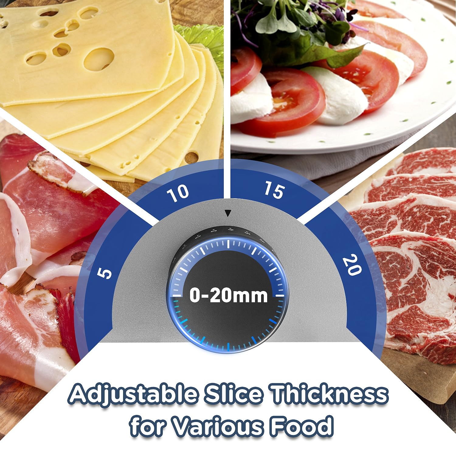 CUSIMAX Meat Slicer for Home with 1-20mm Adjustable Thickness,Electric Deli Slicer for Food Tray,Two 9" Stainless Steel Blades and Removable Food Carriage,Easy for Cut all Foods