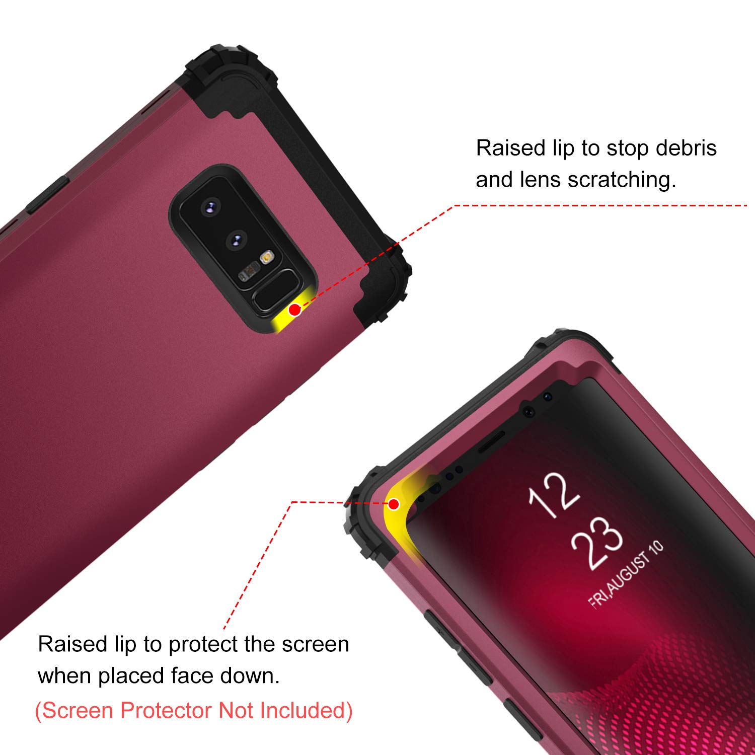 BENTOBEN Samsung Galaxy Note 8 Case, Note 8 Phone Case, 3 in 1 Heavy Duty Hybrid Hard PC Soft Silicone Bumper Shockproof Anti Slip Protective Cases for Samsung Galaxy Note 8 (2017 Released), Wine Red