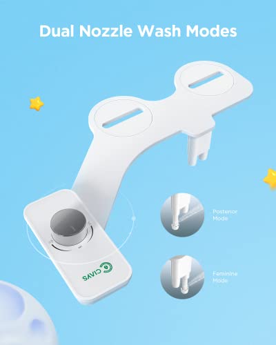 Ciays Toilet Bidet Non-Electric Bidet Toilet Attachment Dual Nozzles for Frontal/Rear Wash, Adjustable Pressure Control, Sliver/White
