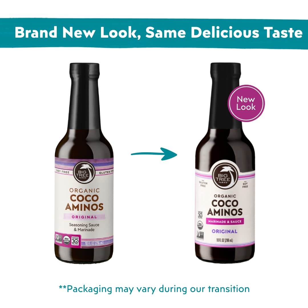 Big Tree Farms Organic Coco Aminos, Original Flavor, Soy Free, Vegan, Gluten Free, Paleo, Certified Kosher, Whole30, Non GMO, Low Glycemic, Low Sodium, Sauce & Marinade Substitute, 10 oz (Pack of 2)