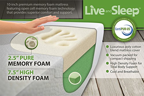 Live and Sleep Mattress Classic King Mattress - Memory Foam Mattress - 10 Inch - Cool Bed in a Box - Medium Firm - Advanced Support - CertiPUR Certified - King Size