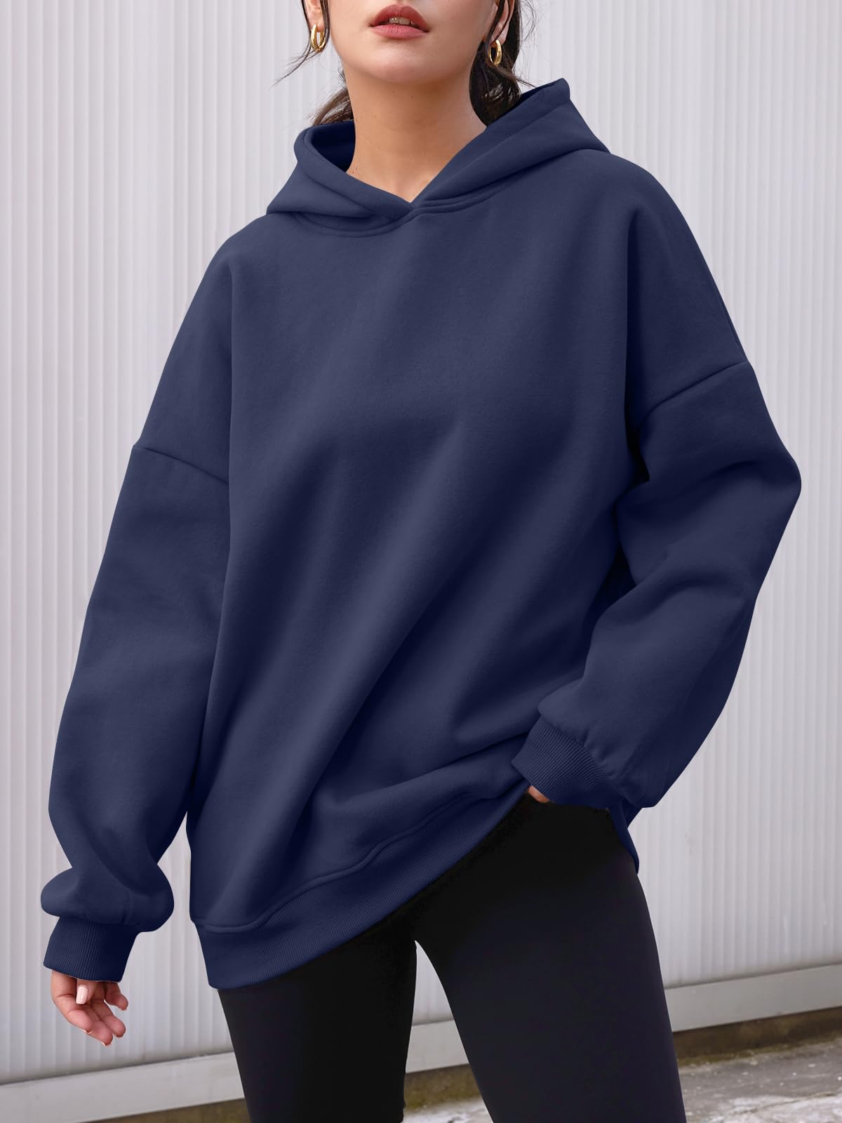 AUTOMET Womens Oversized Hoodies Fleece Sweatshirts Hooded Pullover 2024 Fashion Fall Clothes Trendy Outfits Winter Sweater Navyblue