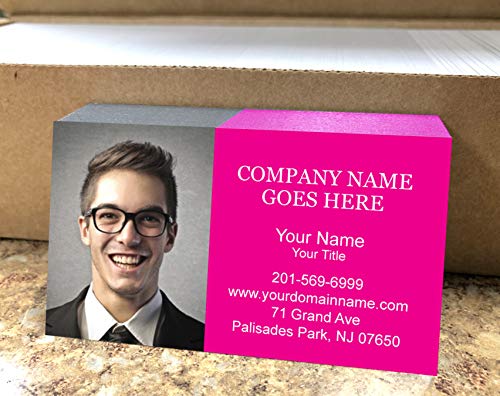 Custom Business Card with Picture or Logo, 2sides Printing, 500pcs on Heavy paper, 16pt cover (129 lbs. 350gsm-Thick paper), No additional charge for Matte or Glossy Finishing (Matte Finishing, Pink)