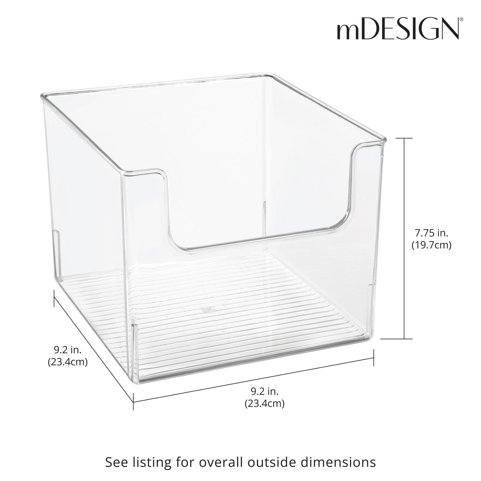 mDesign Plastic Household Storage Organizer Bins with Open Dip Front for Kitchen, Bedroom, Bathroom, Office, Craft or Playroom Organization - Holds Toys, Books - Ligne Collection, 4 Pack - Clear