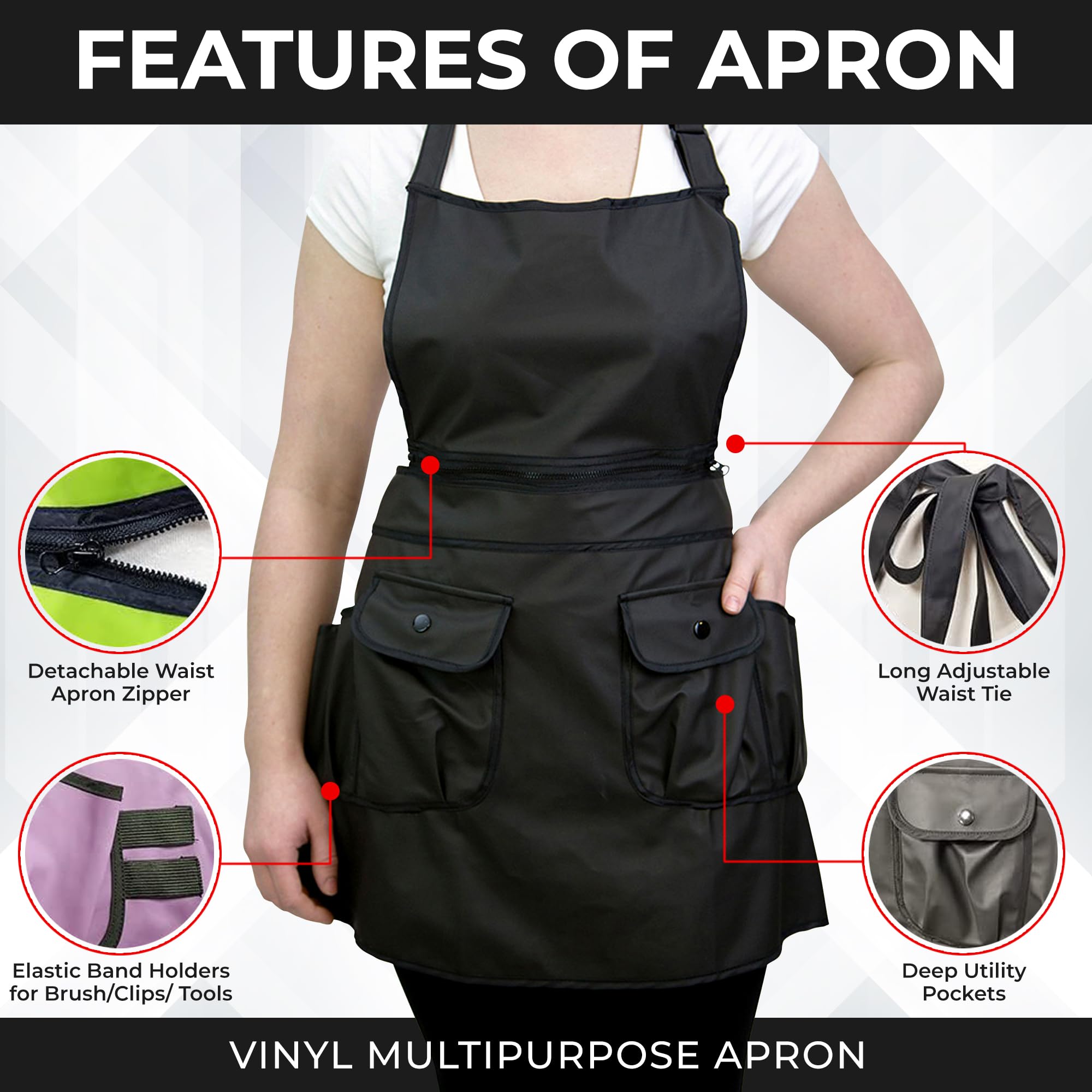 CHARLENE Courtney Convertible Zip Apron #9044 (Black)