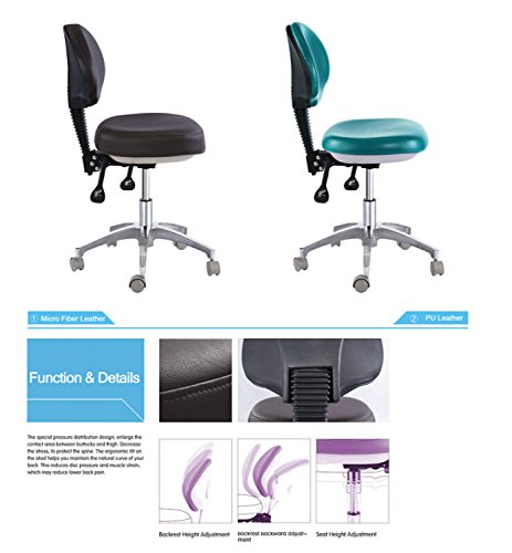 YOHOSO Dental Mobile Chair Doctor's Stool Micro Fiber Leather Seat Height Adjustment CE