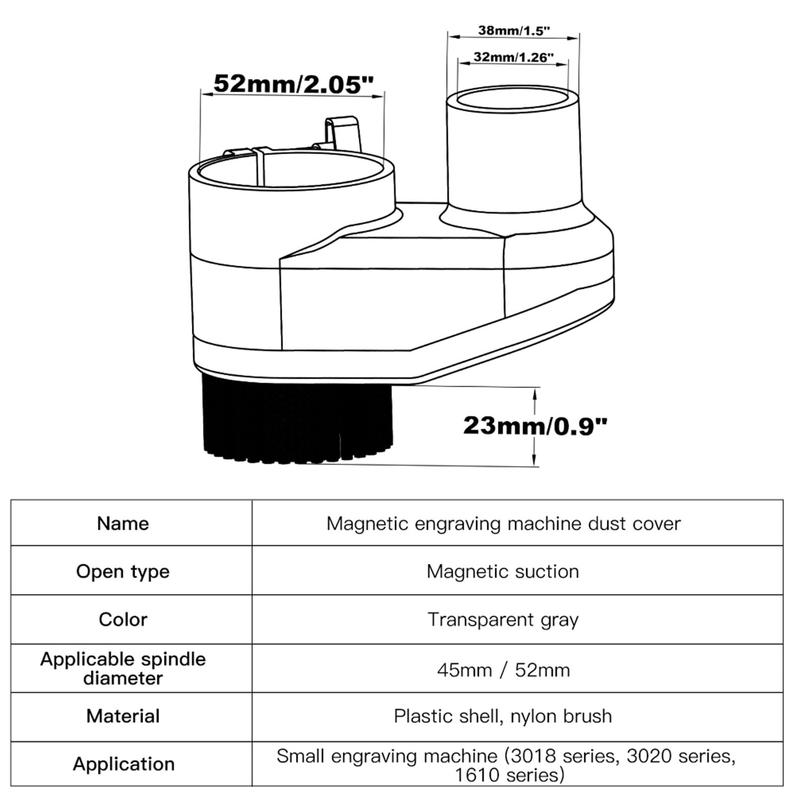 CNC ABS Dust Shoe for CNC Machines, 52mm Diameter Motor, fits Most 300W-500W Spindle Motors, Engraving Machine Accessories for CNC Engraver Milling Mahcine
