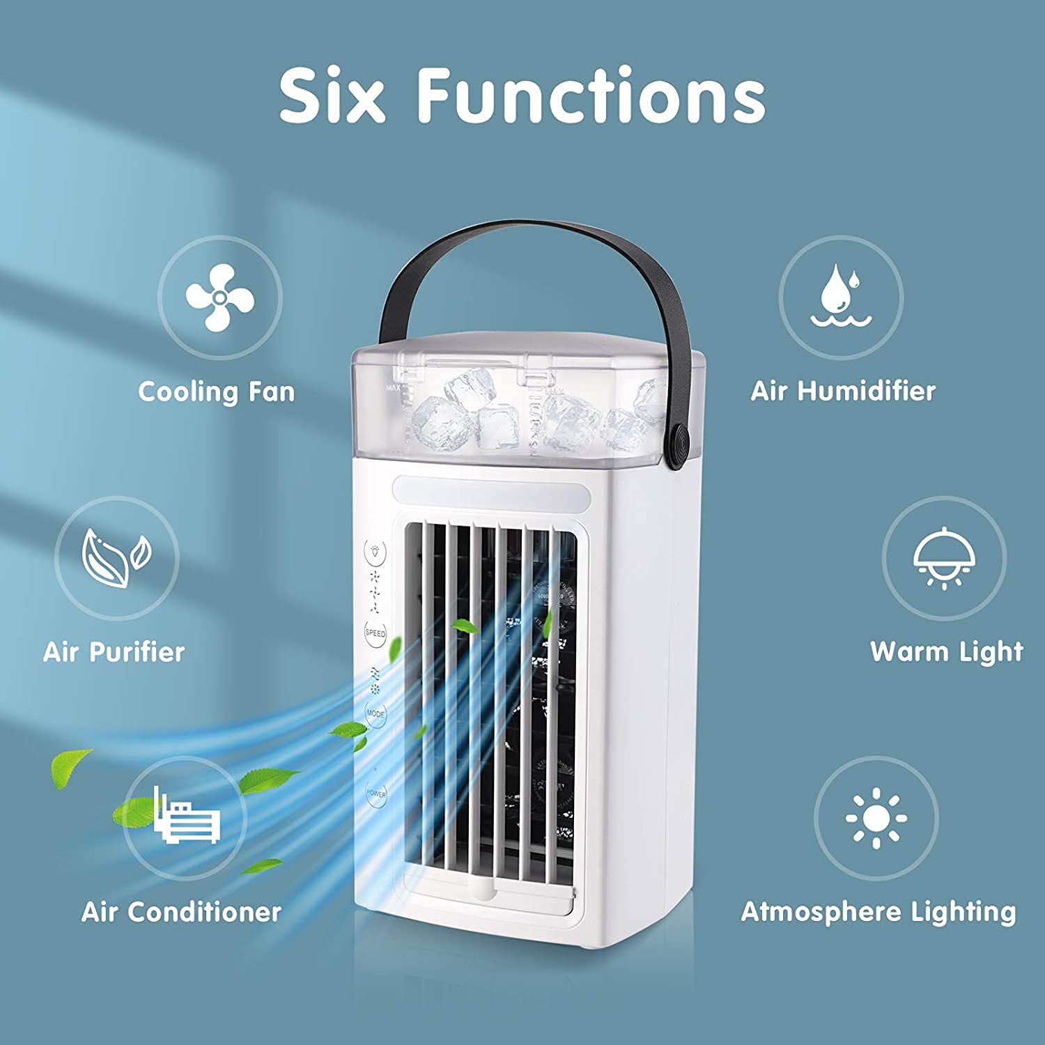 Personal Air Conditioner Fan, Small Air Conditioner Fan, Portable Air Cooler Mini Air Conditioner Fan with 3 Wind Speed, Evaporative Air Humidifier, Desktop Cooling Fan with LED Light for Office, Home
