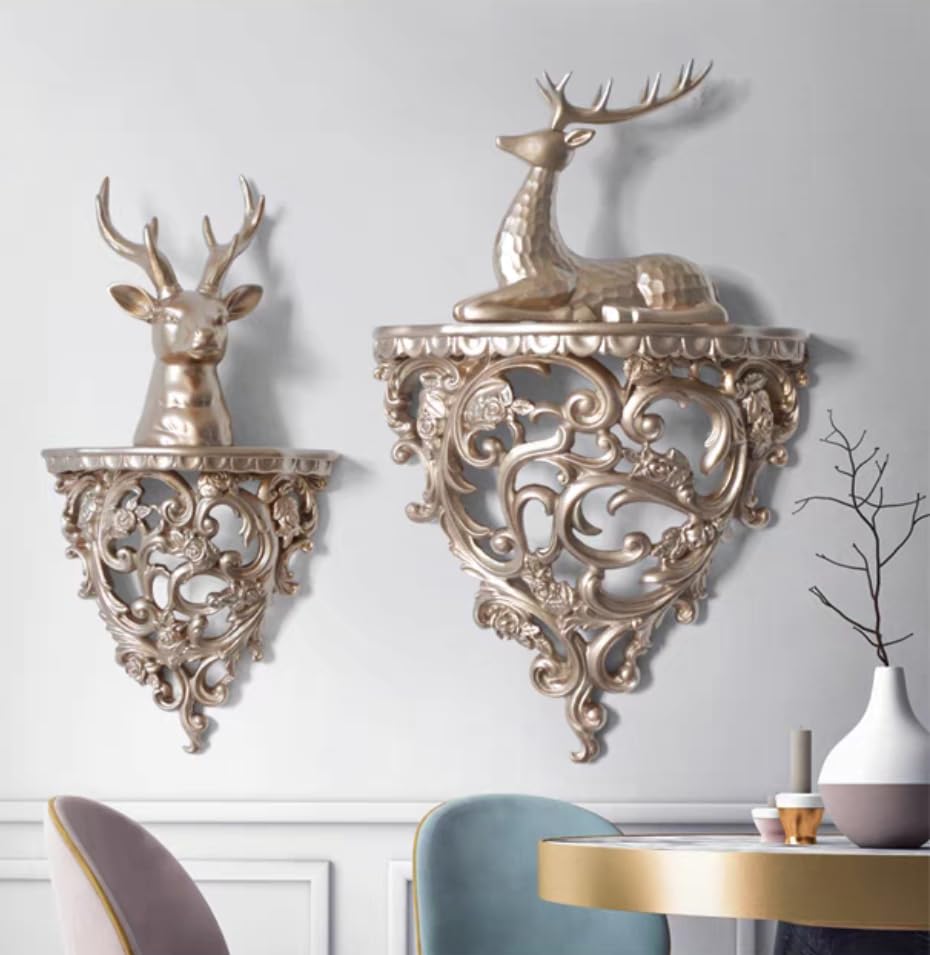 OKJHFD Floating Shelves Wall Hanging Shelves Storage Racks European Style Installation Baroque Style Hollow Decoration Shelves Unique Art Elements Home Living Room Decorations