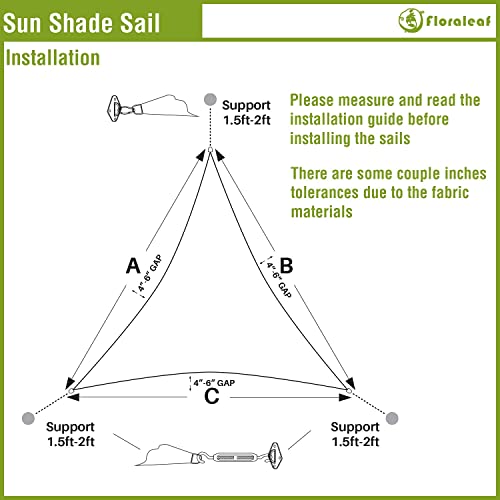 FLORALEAF 12'x12'x12' Sun Shade Sail Triangle Canopy UV Block Sun Shade for Outdoor Patio Garden Backyard Awning