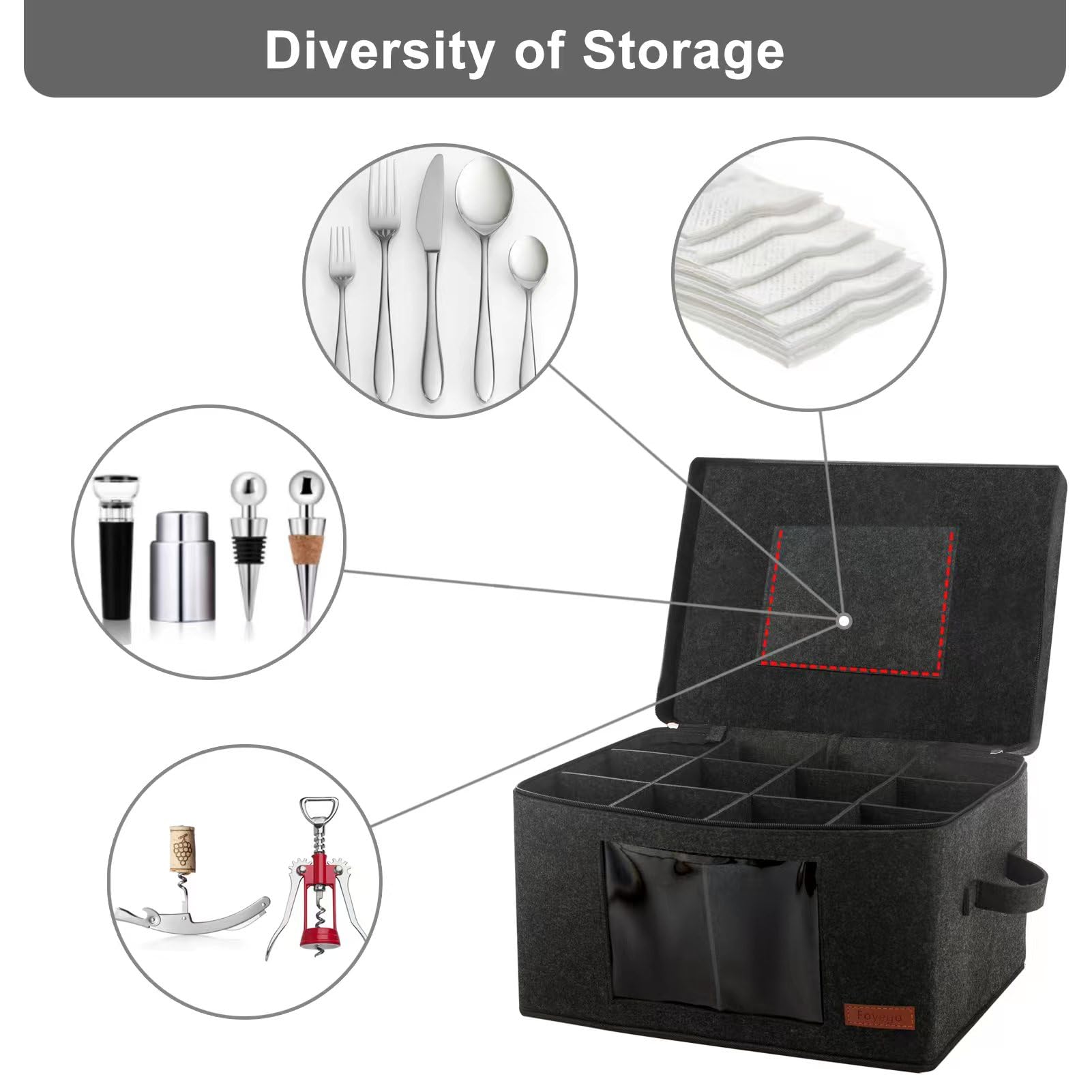 Foyego 2 Pack Wine Glass Storage Box with Dividers, Stemware Storage Containers for Packing and Moving, China Storage Containers Box for 12 Crystal Glassware, Wine Glasses, Drinkware