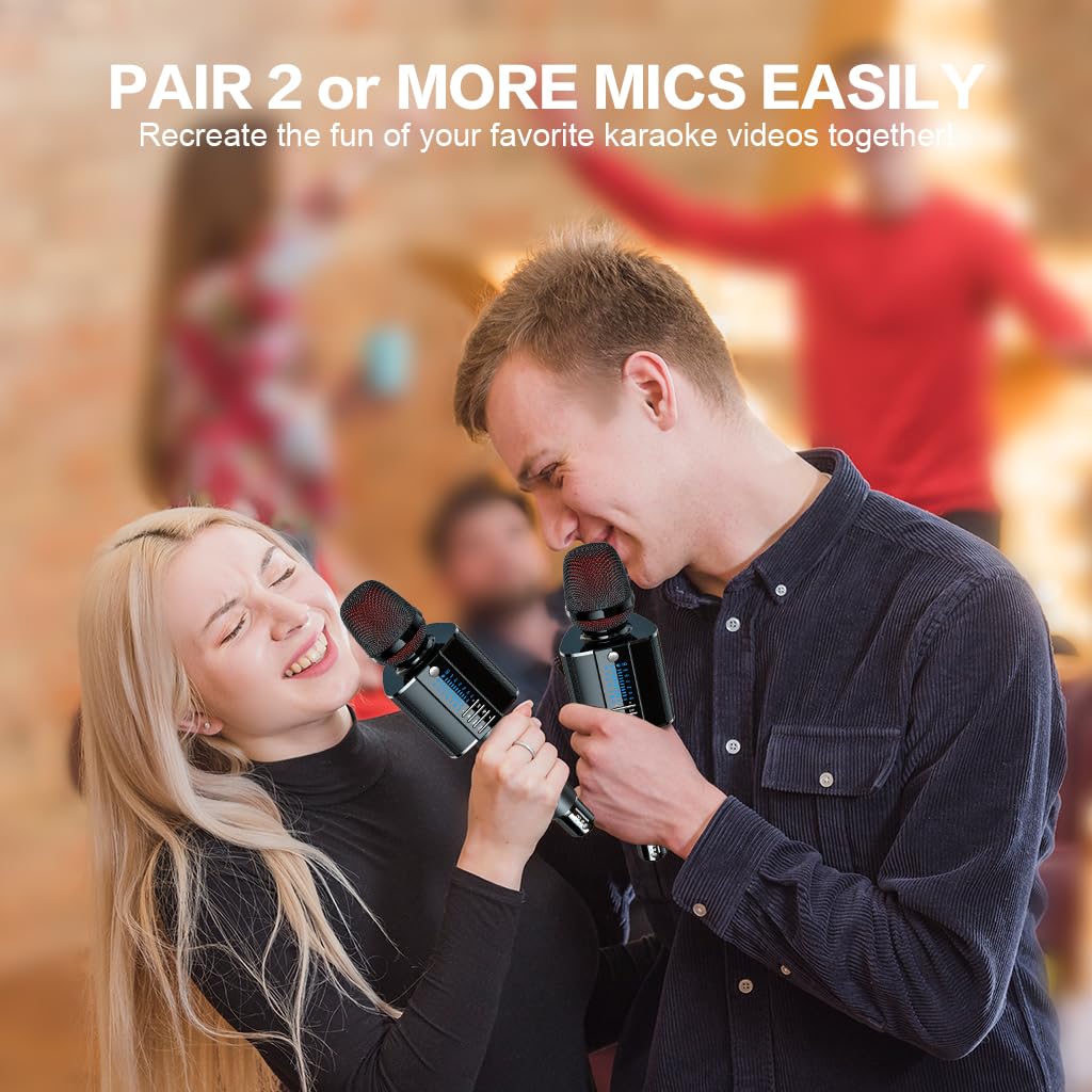 BONAOK Karaoke Microphone,2023 Bluetooth Wireless Microphone UHF Karaoke Mic Speaker,Portable Handheld Karaoke Machine for Adults Kids Singing Compatible with Car/Phones/PC G20,Black