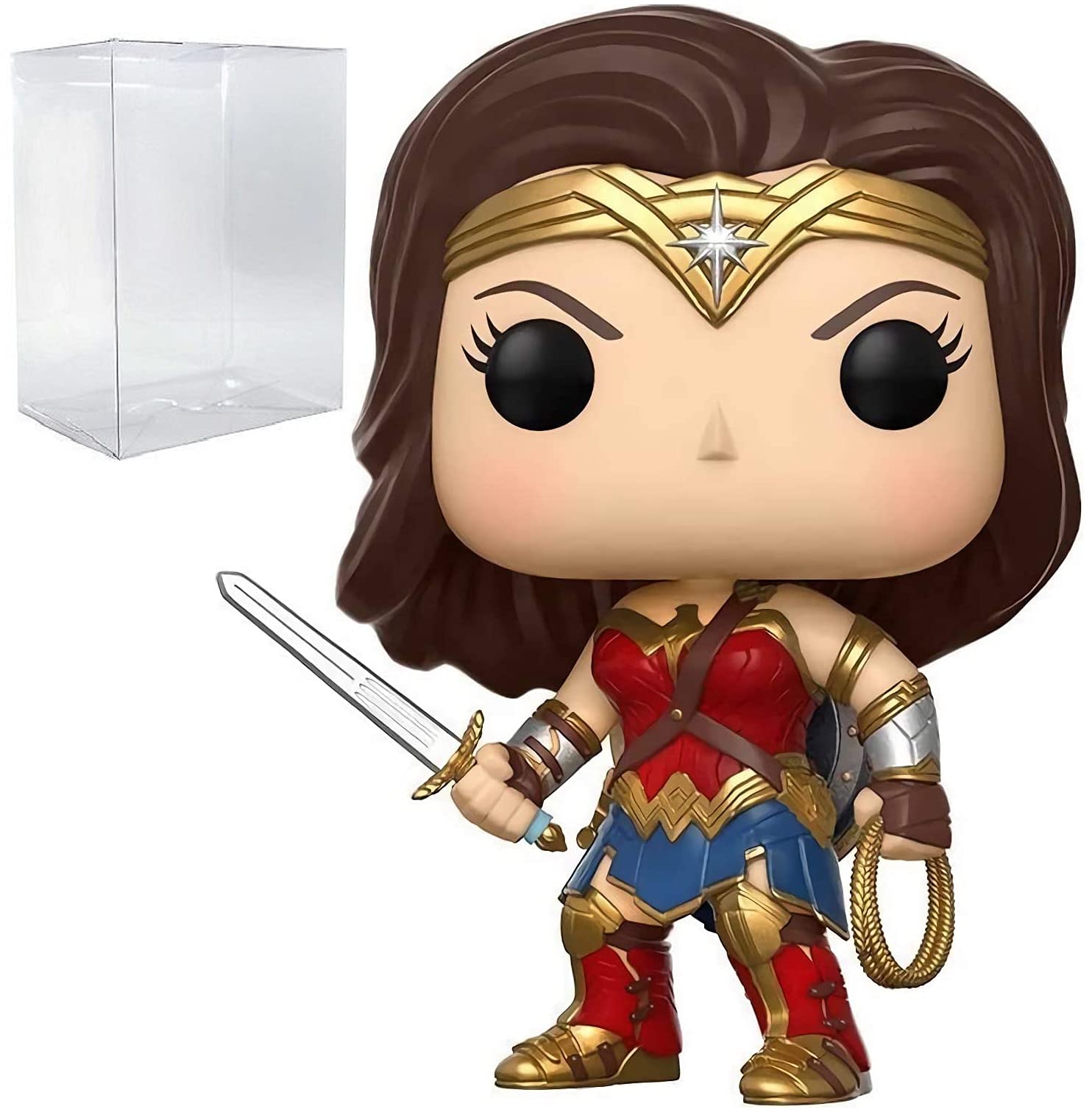 POP Justice League Movie - Wonder Woman Funko Vinyl Figure (Bundled with Compatible Box Protector Case), Multicolored, 3.75 inches
