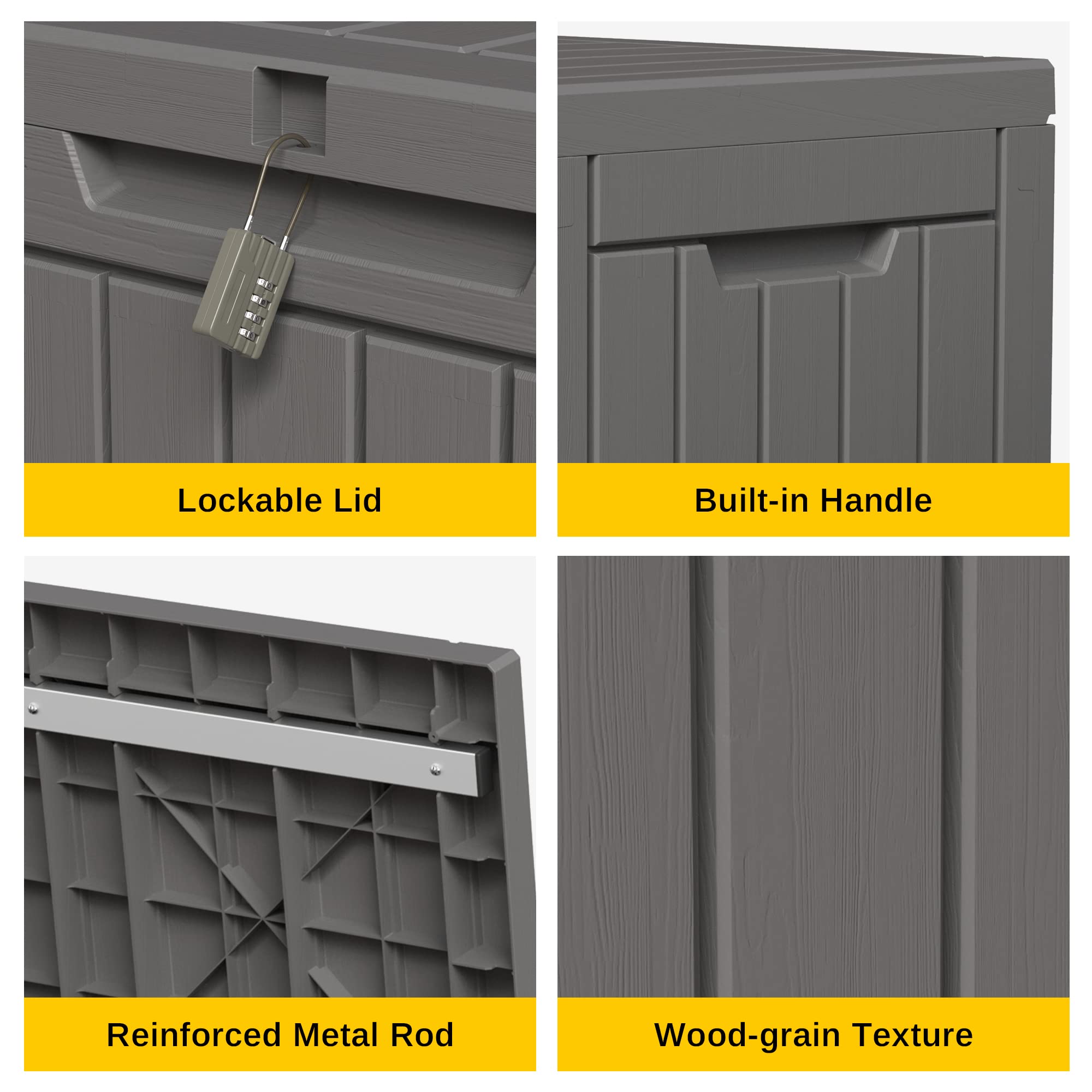 EAST OAK 60 Gallon Outdoor Storage Box, Deck Box for Indoor and Outdoor Use, Waterproof Resin Storage Bin for Patio Cushions, Gardening Tools, Grey