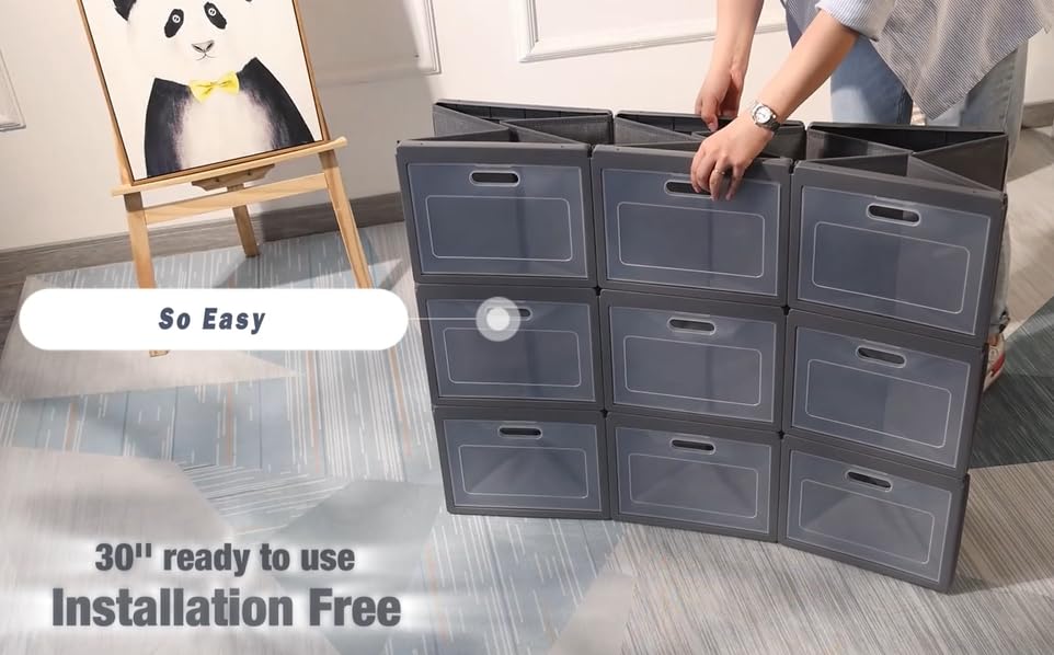 Domsanistor 4 GridsFolding Storage Bins with Lids, Stackable ClosetOrgamizers,Collapsible Storage Boxes, Fabric-PlasticStorage Bins with Door for Clothes, Shoes 11.8x15.75x39.37 inches