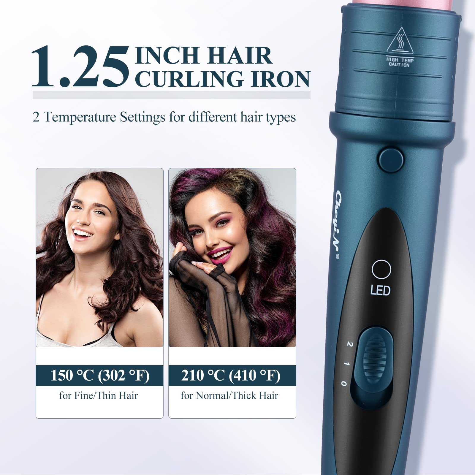 CkeyiN Curling Wand, 1.25 Inch Tourmaline Ceramic Coating Curling Iron with Adjustable Temperature, 30s Fast Heating Hair Curler