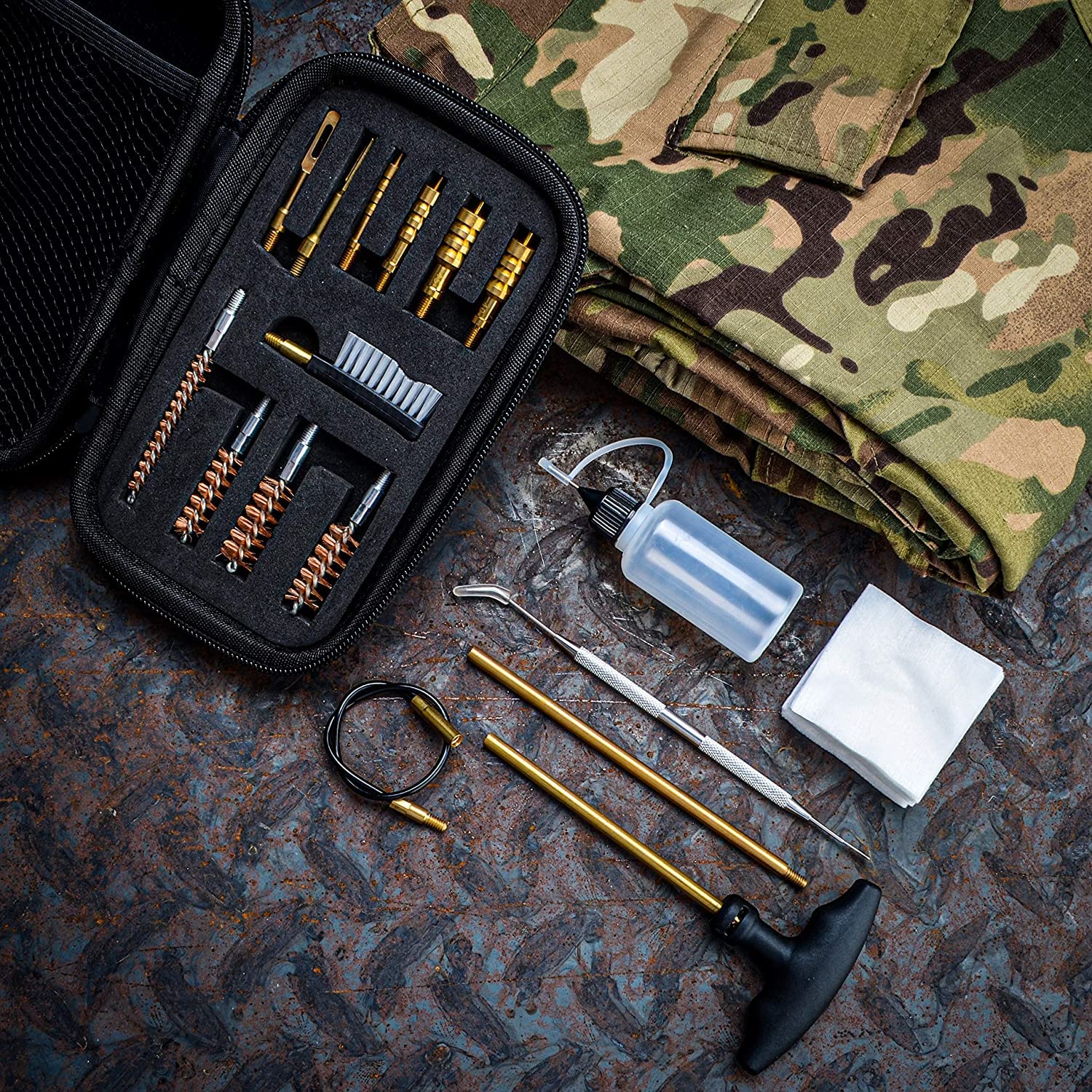 BOOSTEADY Universal Handgun Cleaning kit .22.357.38,9mm.45 Caliber Pistol Cleaning Kit Bronze Bore Brush and Brass Jag with Empty Bottles