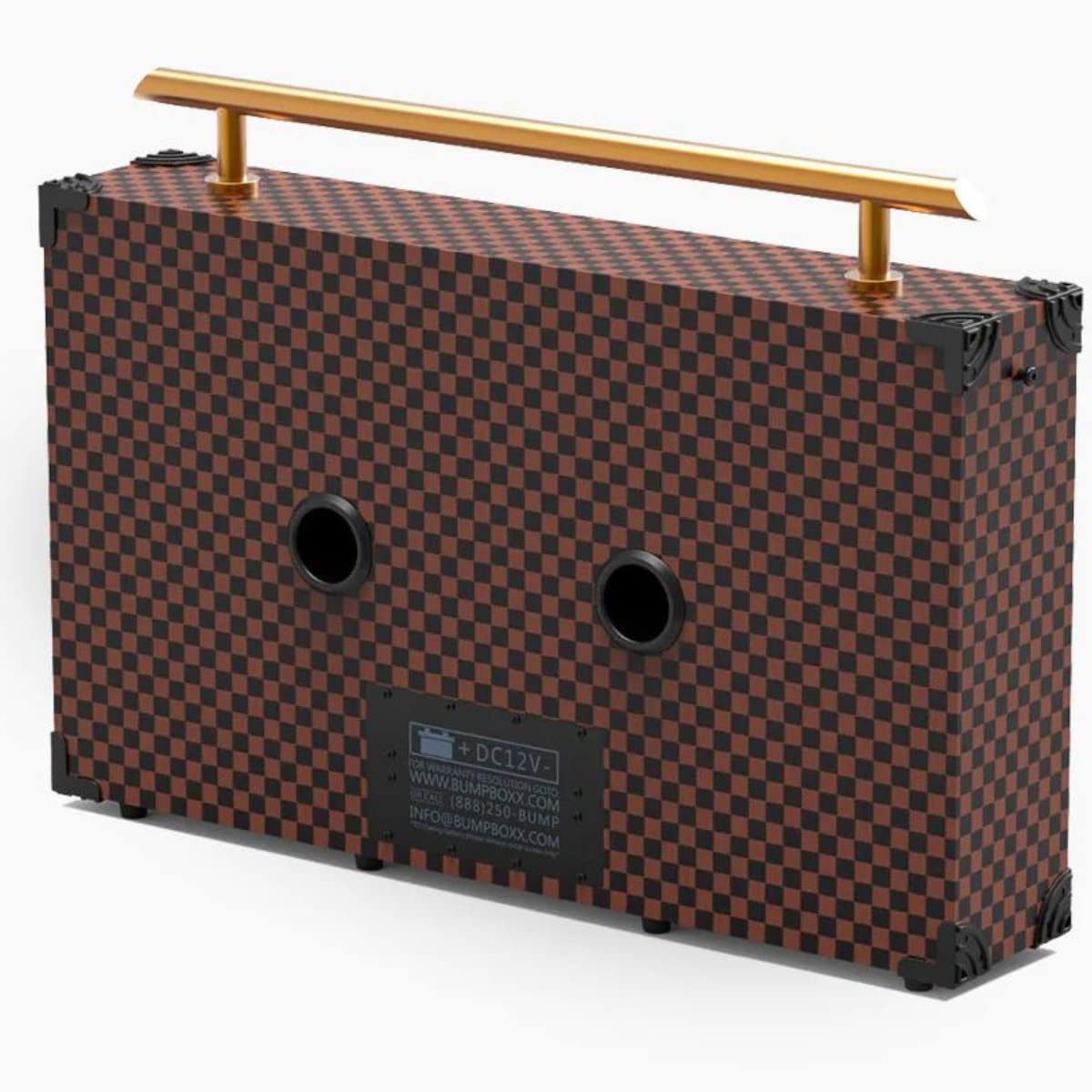Bumpboxx Bluetooth Portable Speaker Boombox Uprock Brown Checkered | Retro Boombox with Bluetooth Speaker | Rechargeable Lithium Battery | Includes Wireless Microphone, Carrying Strap & Remote Control