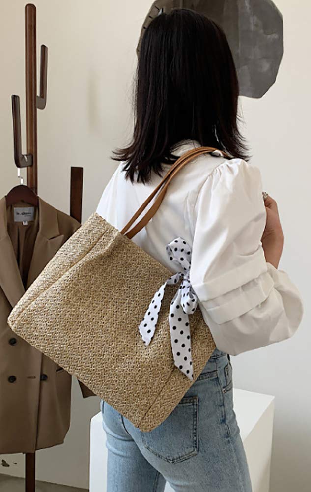 Obosoyo Straw Bags for Women Beach Bags Bowknot Shoulder Bags Straw Purse Summer Woven Bags