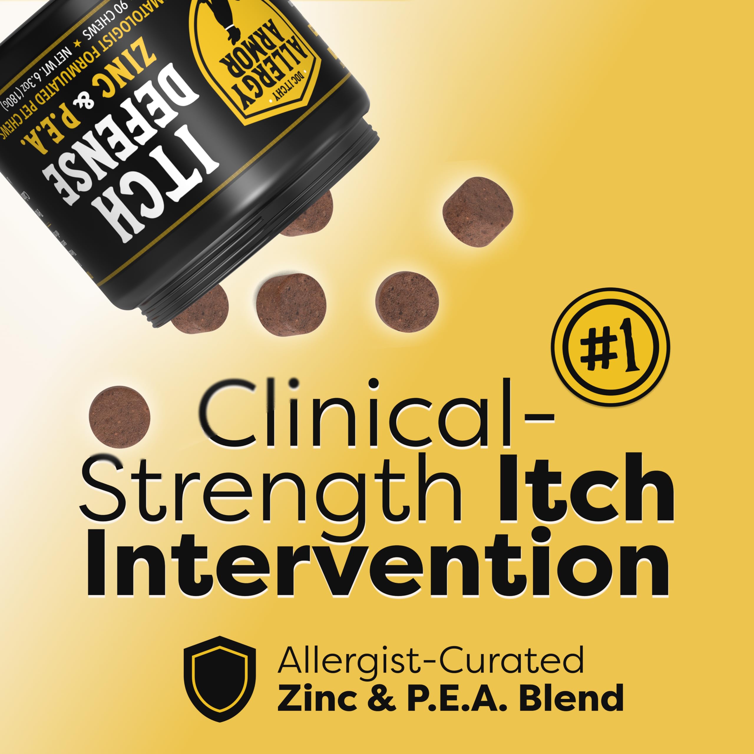 Doc Itchy: Allergy Armor Itch Defense Dog Pet Chews | Clinical-Strength Medical Zinc + P.E.A. | Vit E & Rosemary Extract | Reduce Itch & Pain Suffering | Control Allergy | Food Allergy Safe | 90 count
