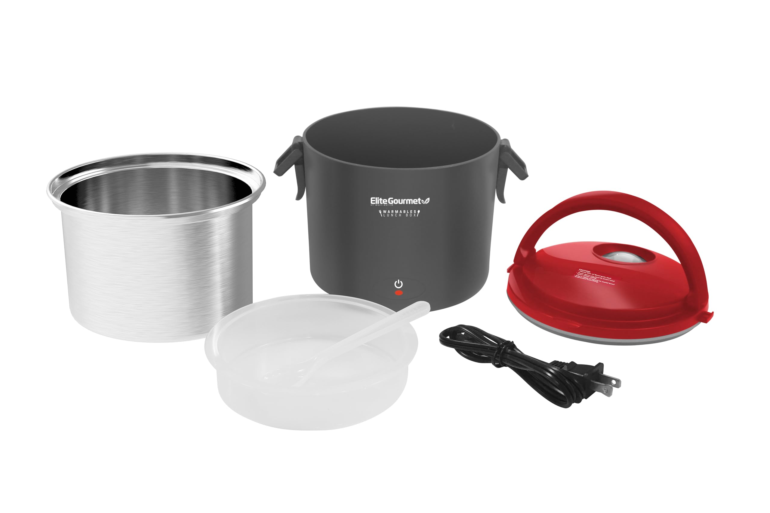 Elite Gourmet EFW-6080R Warmables Lunch Box Electric Food Warmer with Stainless Steel Pot, 32 Ounce, Grey Red