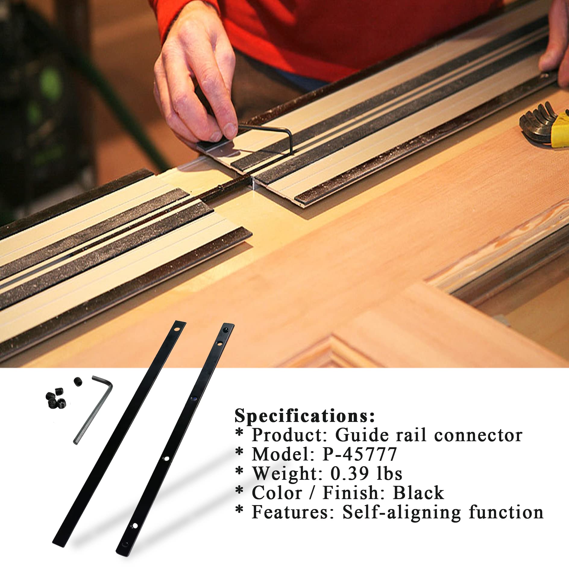 Guide Rail Connector Set P-45777 for Makita Track Saw Long Cuts, Also Compatible with Festool, Fit for DeWalt, Fit in Integrated Guide Rail T-Slots for Secure Cutting, 2 PCS, Black