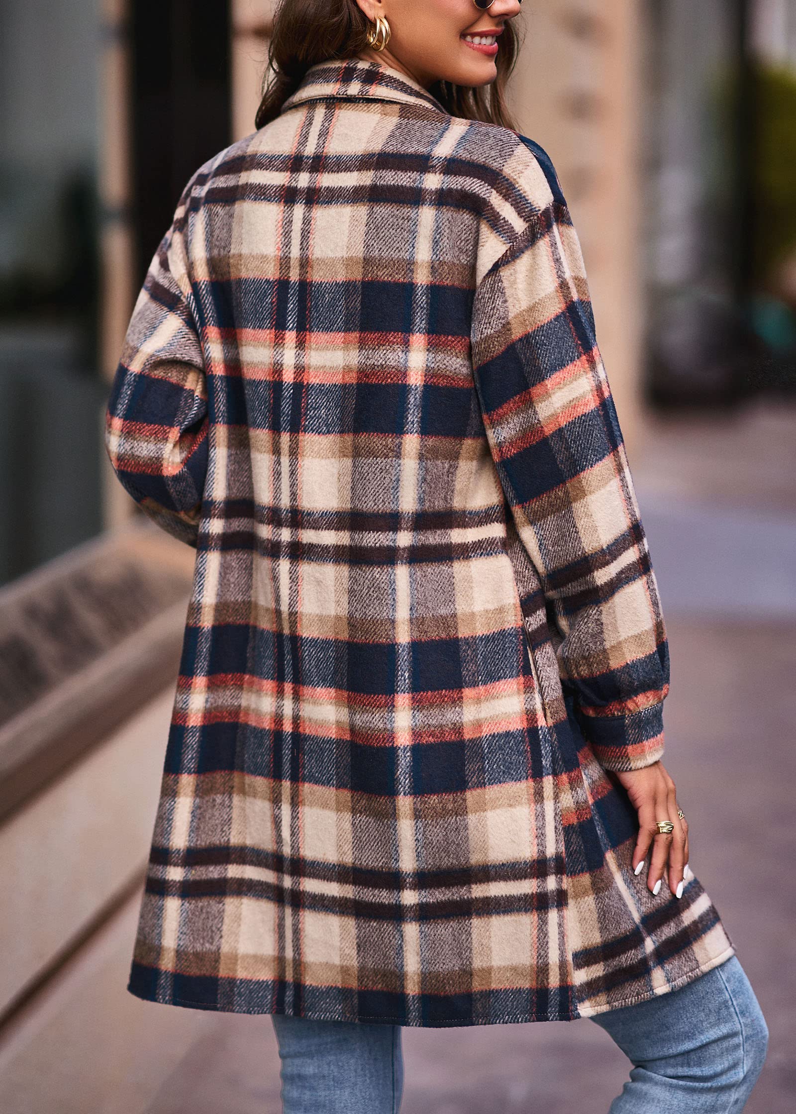 BTFBM Women's Corduroy Shacket Jacket Shirts Lapel Long Sleeve Oversized 2023 Fall Winter Button Down Shirt Dress Pocket(Plaid Orange, Small)