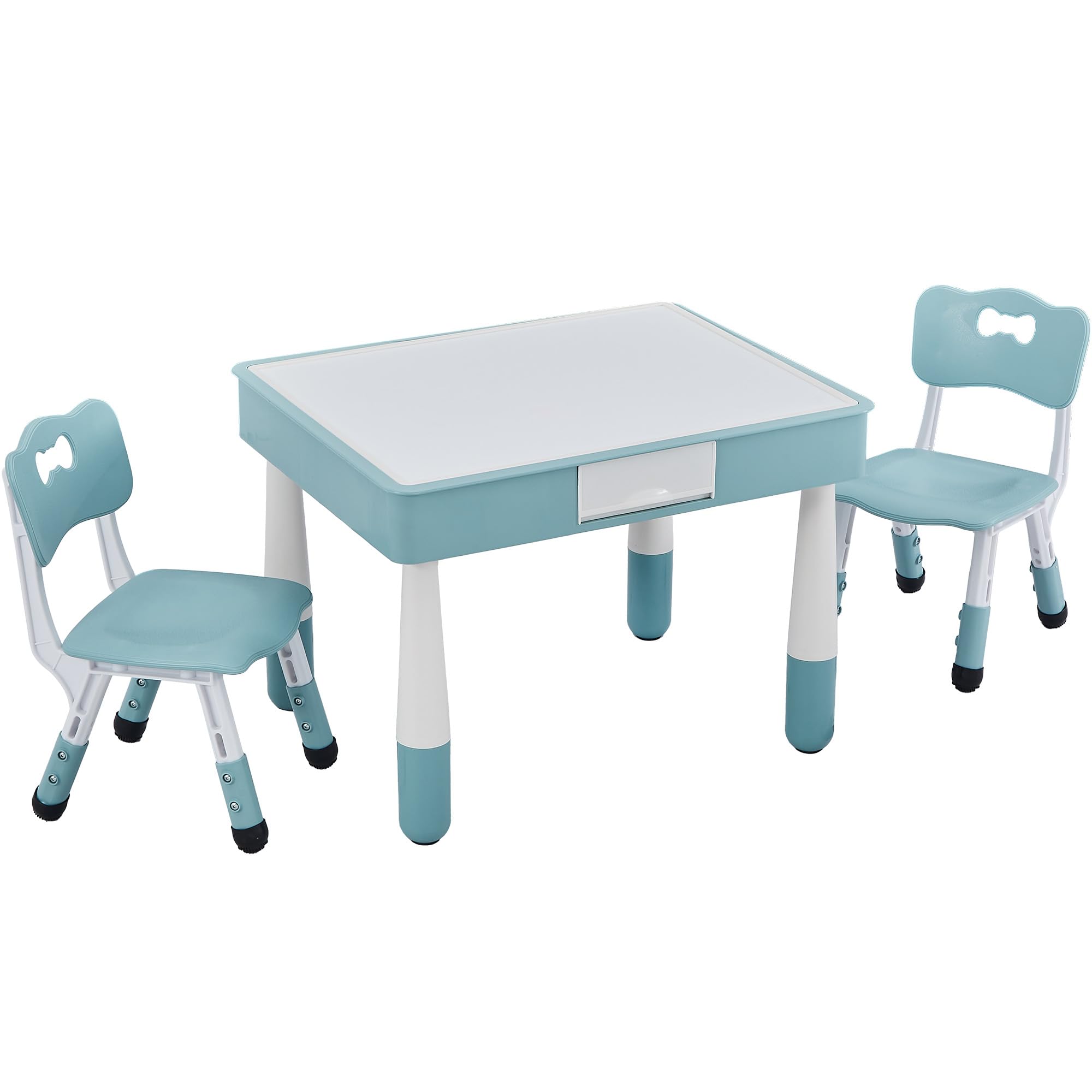 CuFun 4 in 1 Kids Table and 2 Chairs Set, Toddler Table and Chair Set for Kids Ages 3-10, Activity Table for Building Blocks/Drawing/Reading/Dining,Gift for Boy & Girl (Grayish Blue)